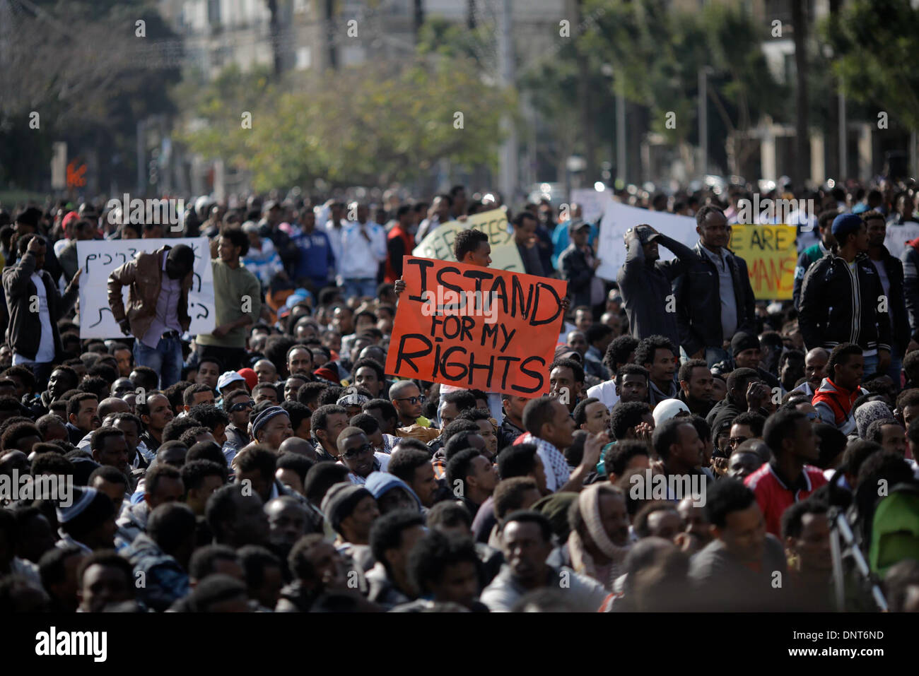 Tel Aviv, Israel. 5th Jan, 2014. African asylum seekers gather on Rabin ...
