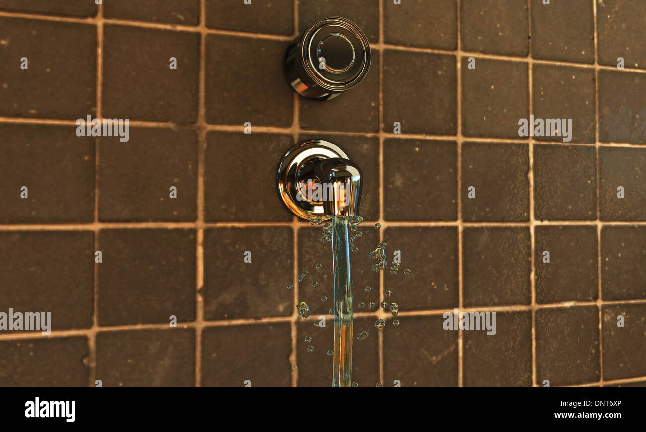 illustration of an open faucet with falling water Stock Photo - Alamy