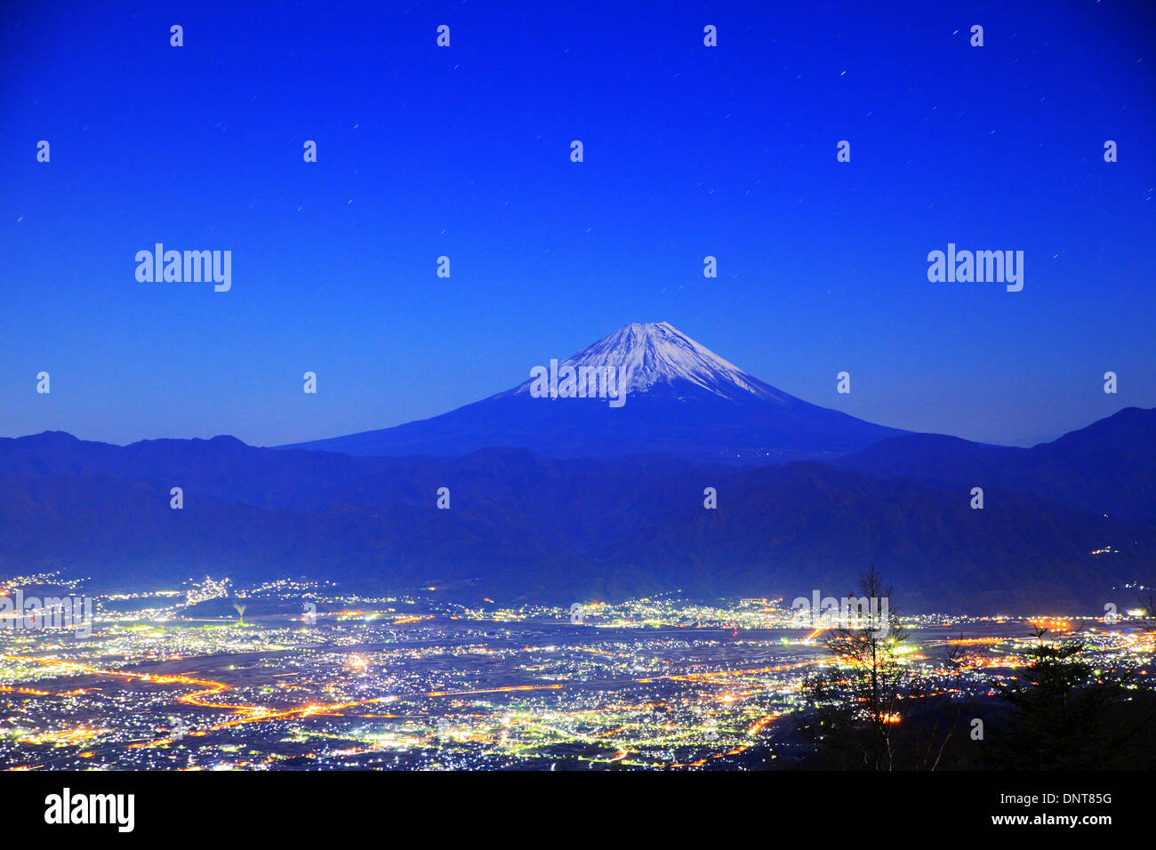 Night view of Kofu city and Mt. Fuji, Yamanashi, Japan Stock Photo - Alamy