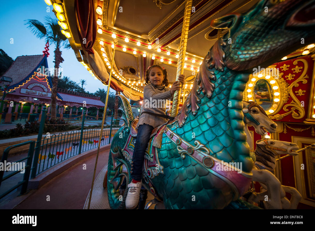 Cairo, Egypt. 6th Jan, 2014. A girl enjoys the Carousel in the Dream ...