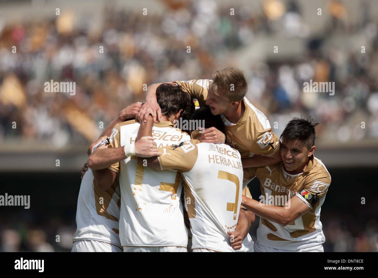 Mexico City, Mexico. 6th Jan, 2014. Players of UNAM's Pumas celebrate a ...