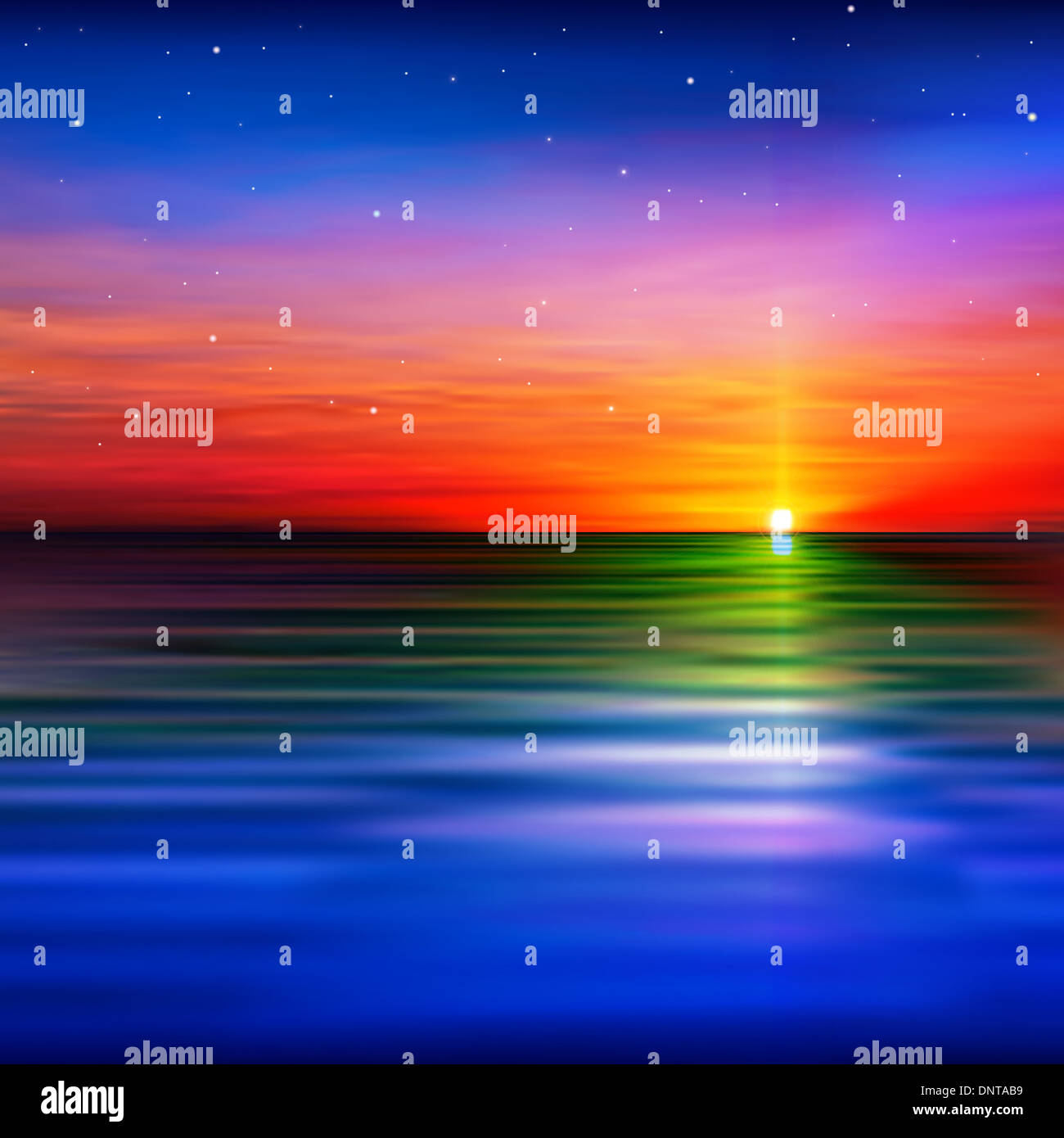 abstract blue red background with clouds and sea sunrise Stock Photo ...