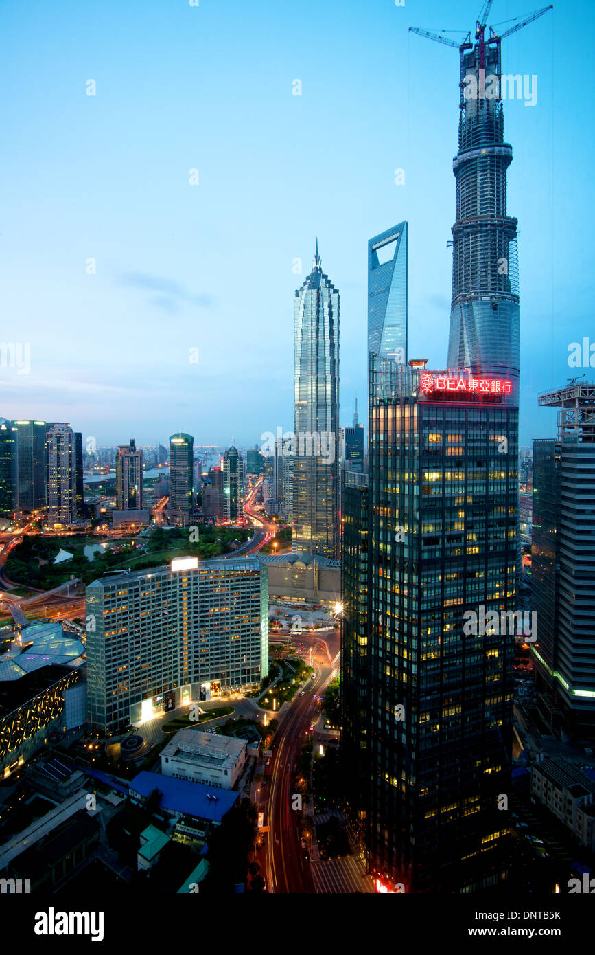 Shanghai tall tower building at night Stock Photo - Alamy