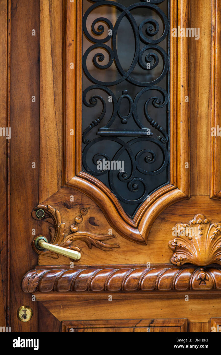 Abstract image of a decorative entry door in Old Town Geneva ...