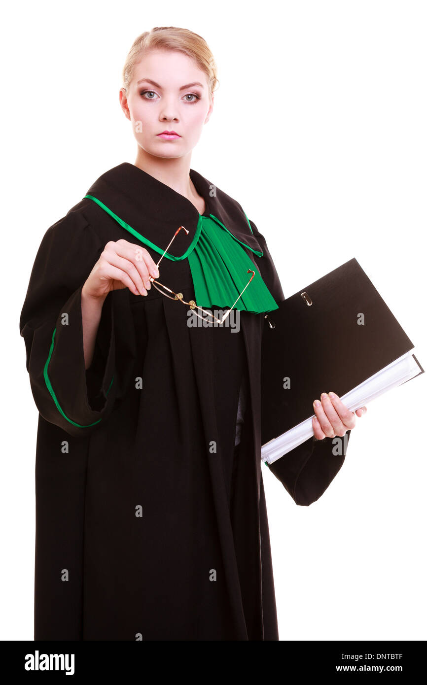Lawyer attorney in classic polish black and green gown with file ...