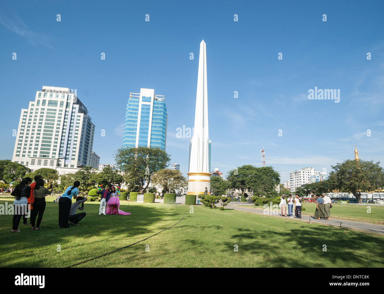 Independence Monument in Mahabandoola park in downtown Yangon, with a ...