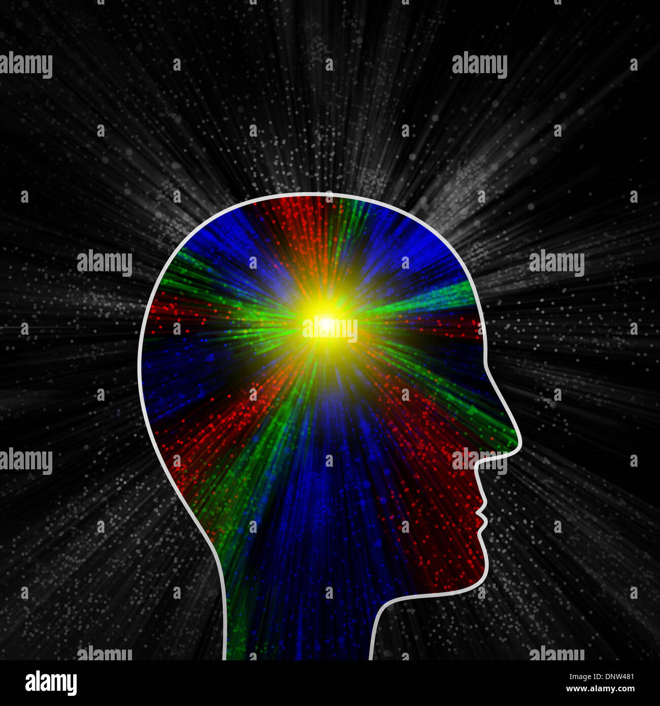 Colorful explosion of thought or pain as suggested by the head profile ...