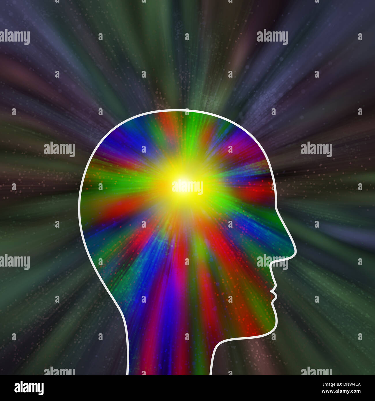 Colorful explosion of thought or pain as suggested by the head profile ...