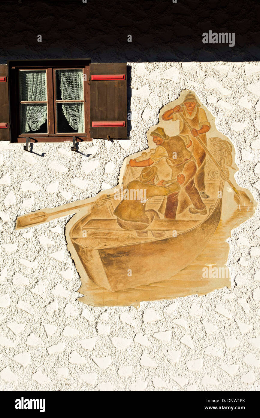 Outside wall Mural of a Bavarian Fishermen in a boat with window ...