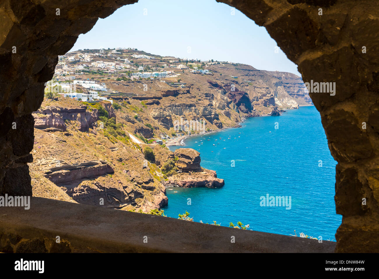 View of Fira town - Santorini island Crete Greece. White concrete ...