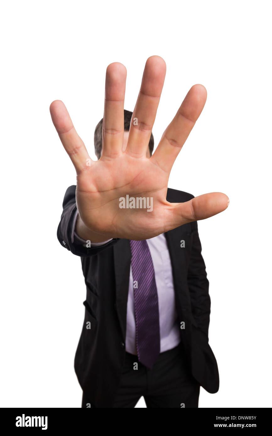Young businessman with stop gesture Stock Photo - Alamy