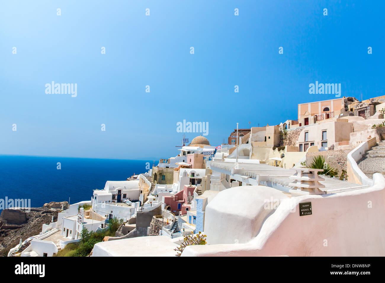 View of Fira town - Santorini island Crete Greece. White concrete ...