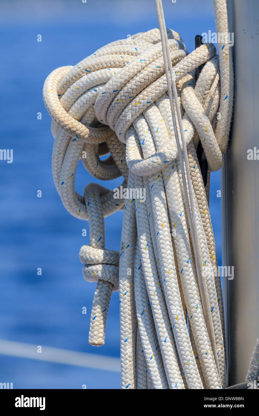 Sailboat rope detail on yacht Stock Photo - Alamy