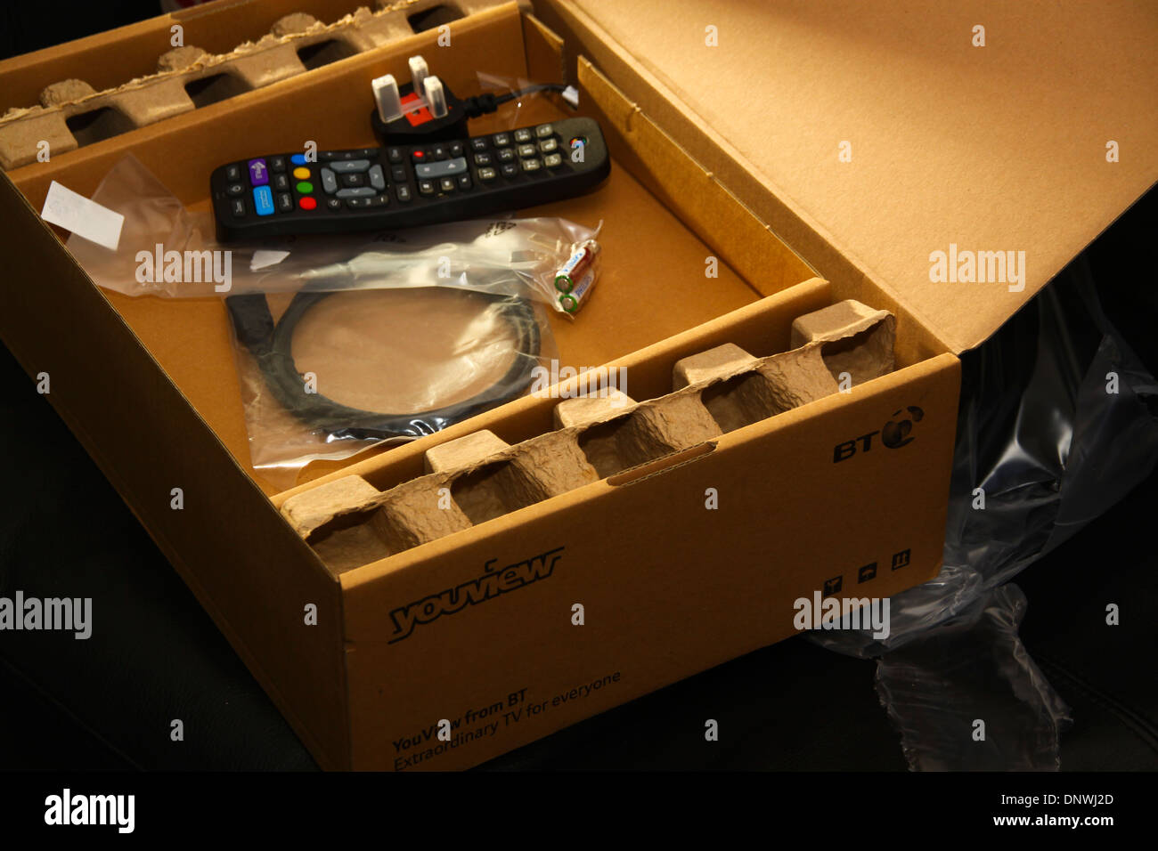 Empty Youview box carton with remote control Stock Photo - Alamy