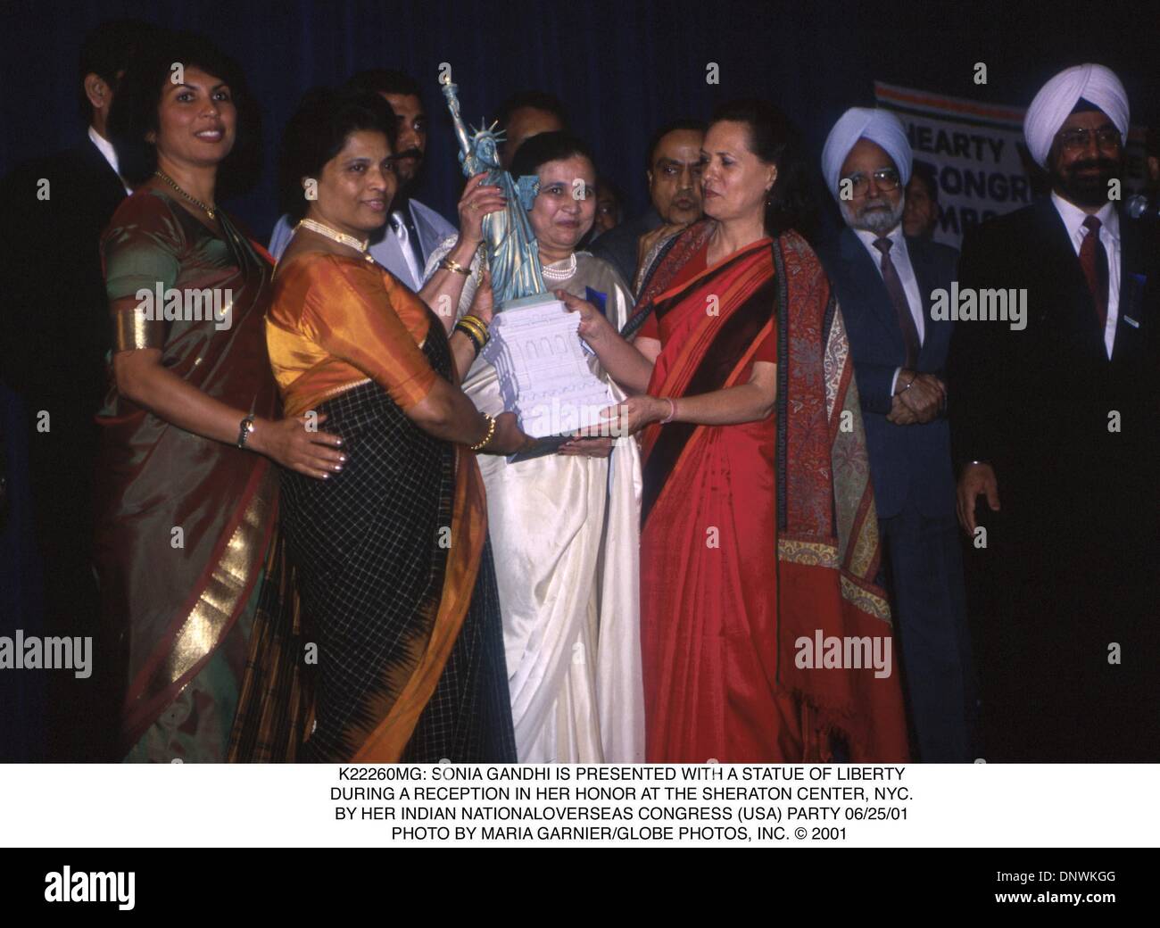 June 28, 2001 - K22260MG: SONIA GANDHI IS PRESENTED WITH A STATUE OF ...