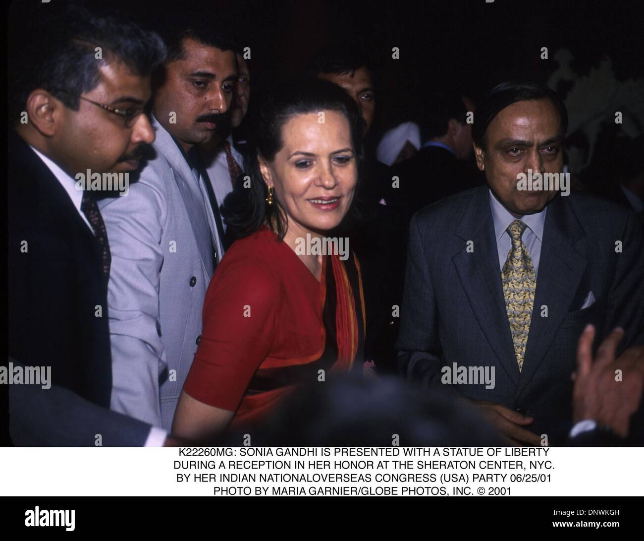 June 28, 2001 - K22260MG: SONIA GANDHI IS PRESENTED WITH A STATUE OF ...
