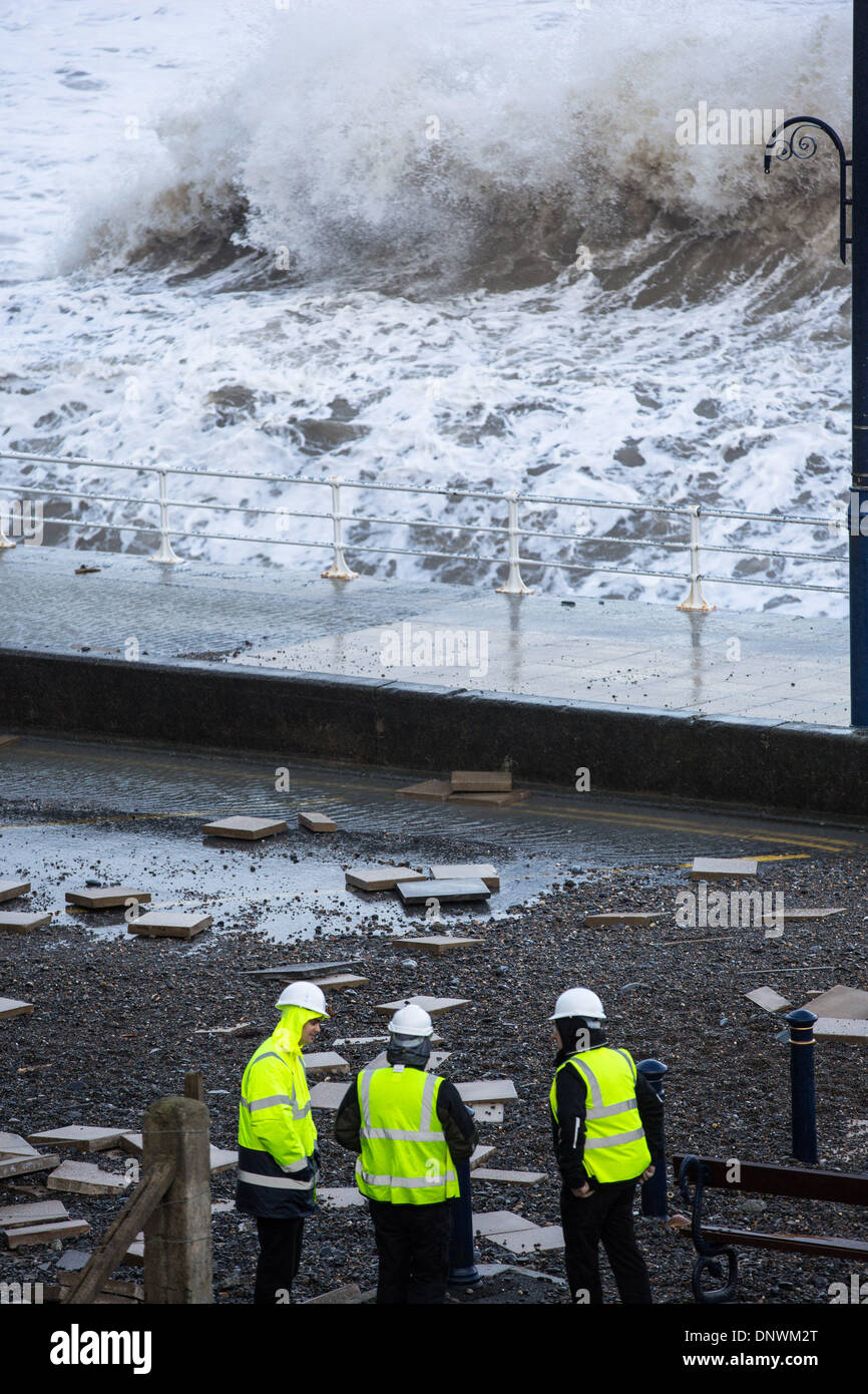 Aberystwyth Promenade Seafront Storm Damage Uk 2014 Stock Photos ...