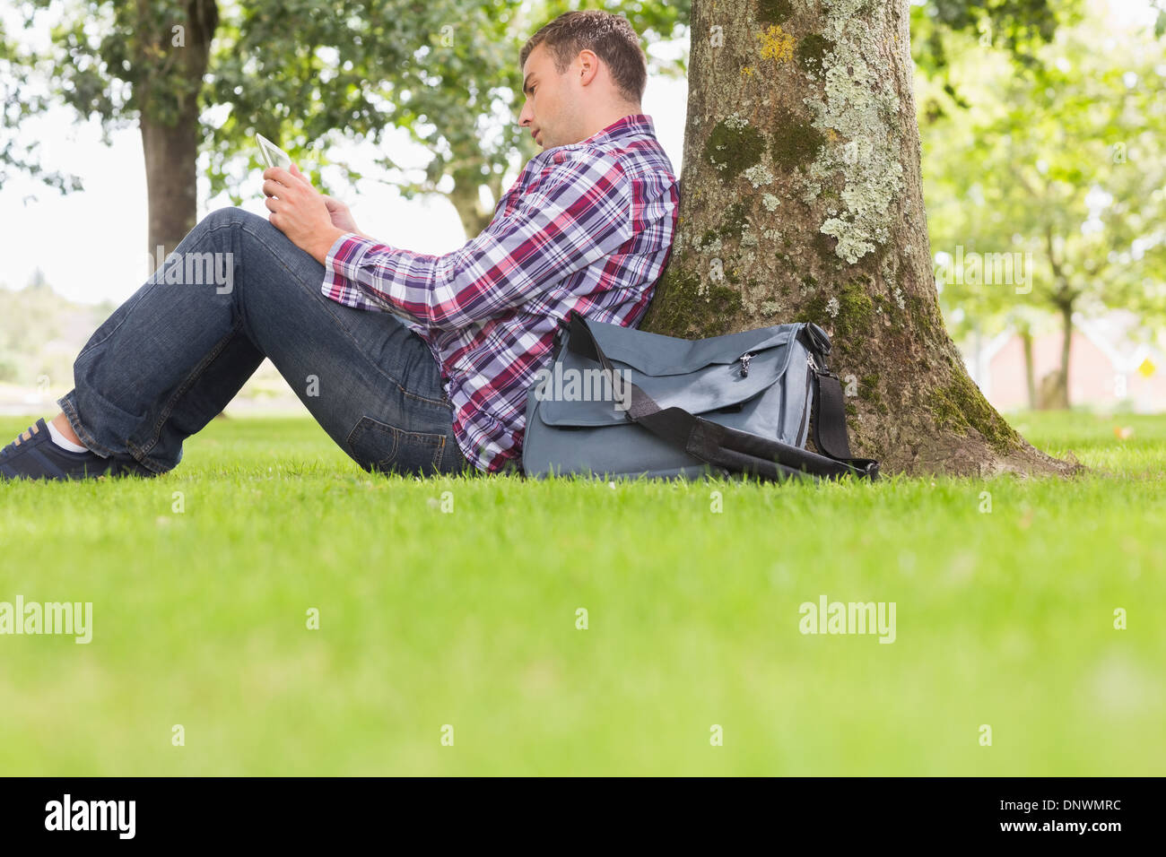 Student using his tablet to study outside Stock Photo - Alamy