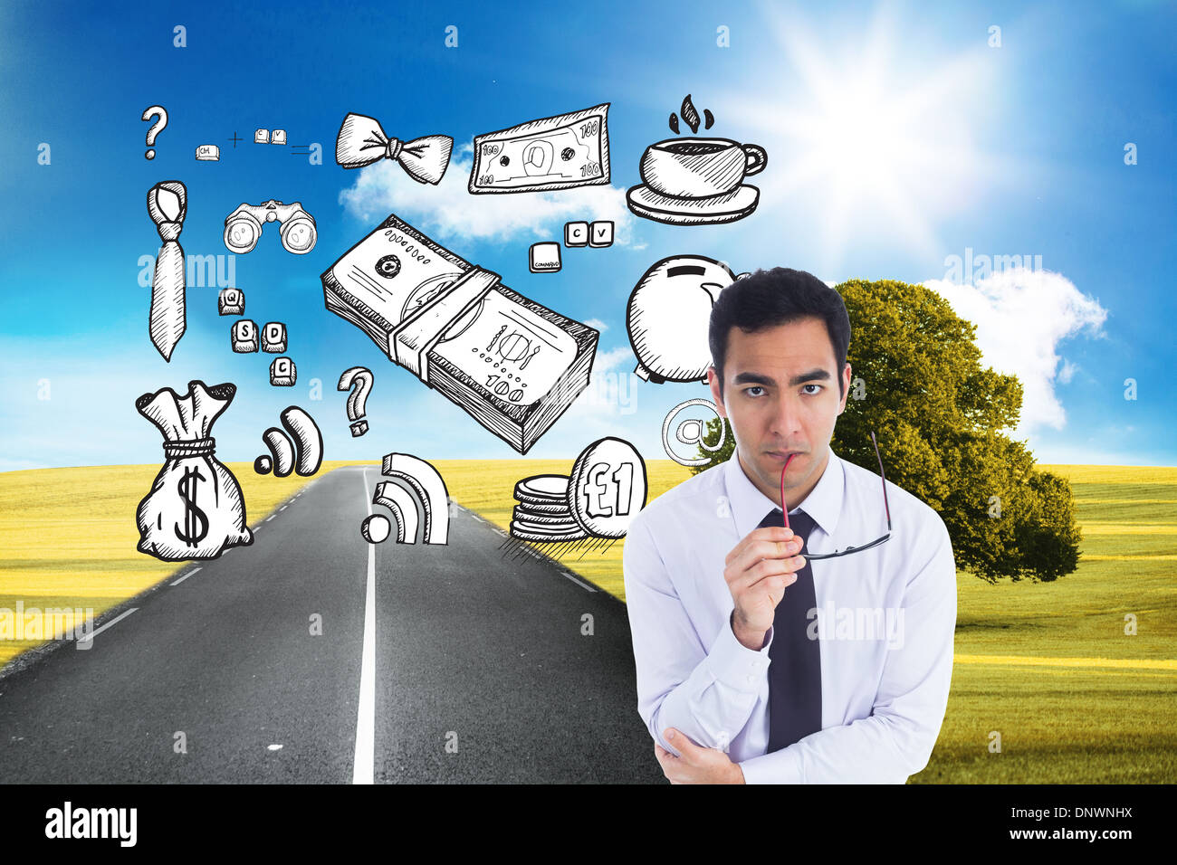 Composite image of unsmiling businessman holding glasses Stock Photo ...