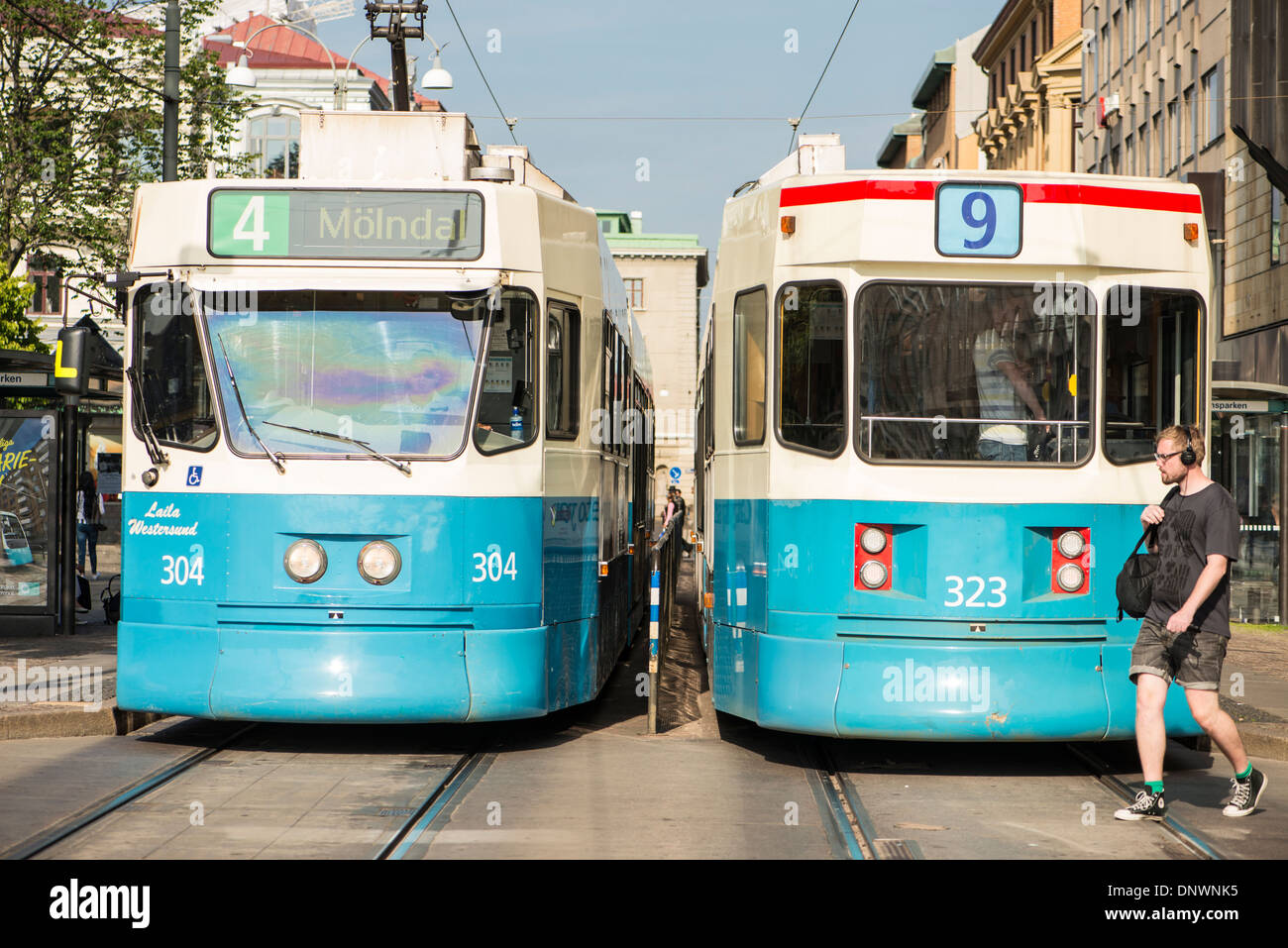 Blue trams, Gothenberg Stock Photo - Alamy