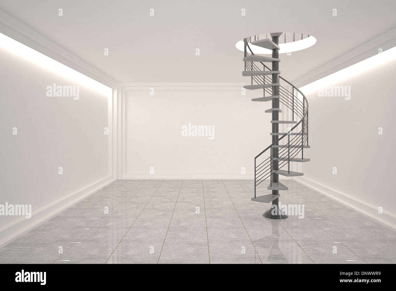 Digitally generated room with winding staircase Stock Photo - Alamy
