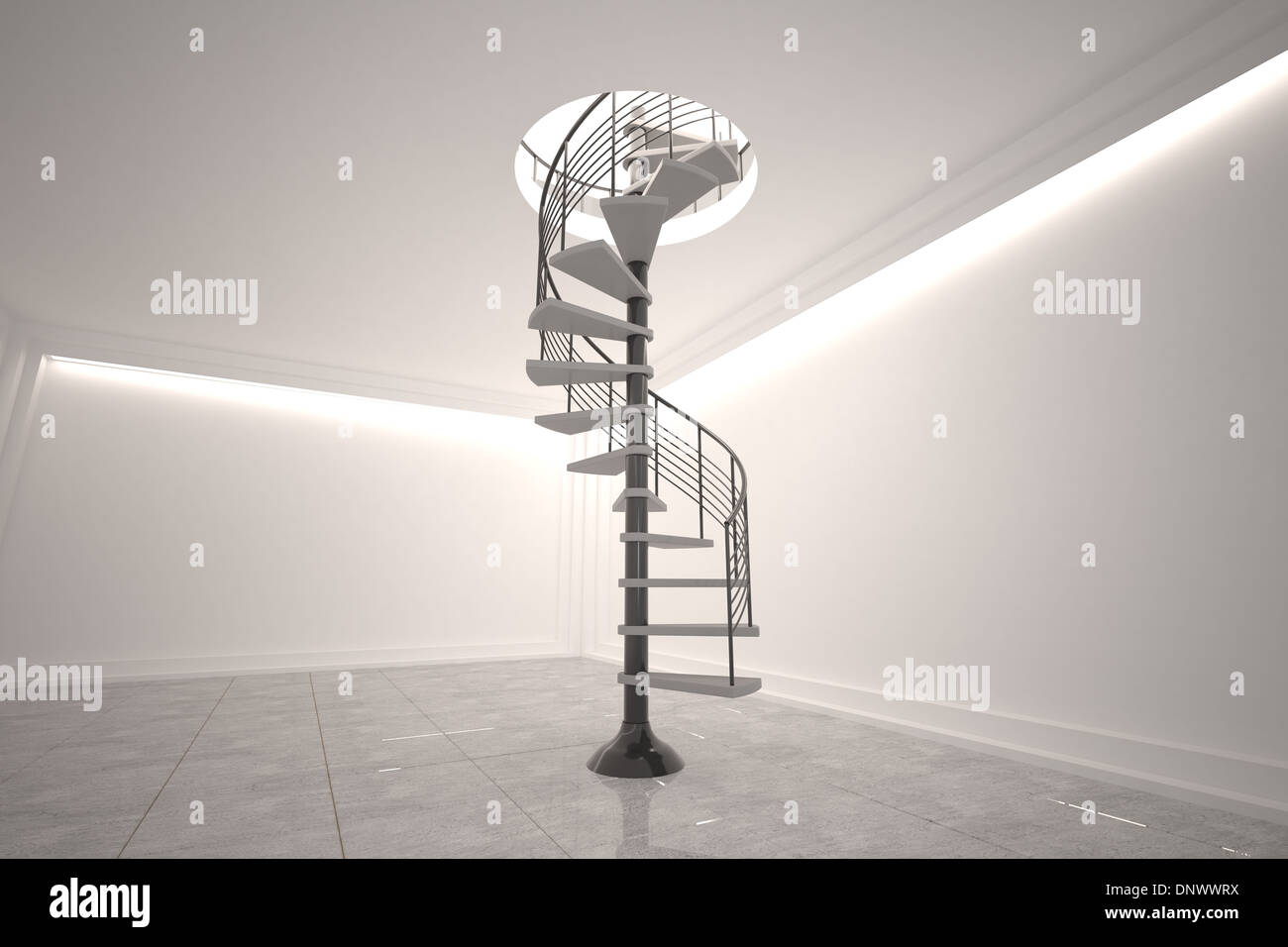 Digitally generated room with winding staircase Stock Photo - Alamy