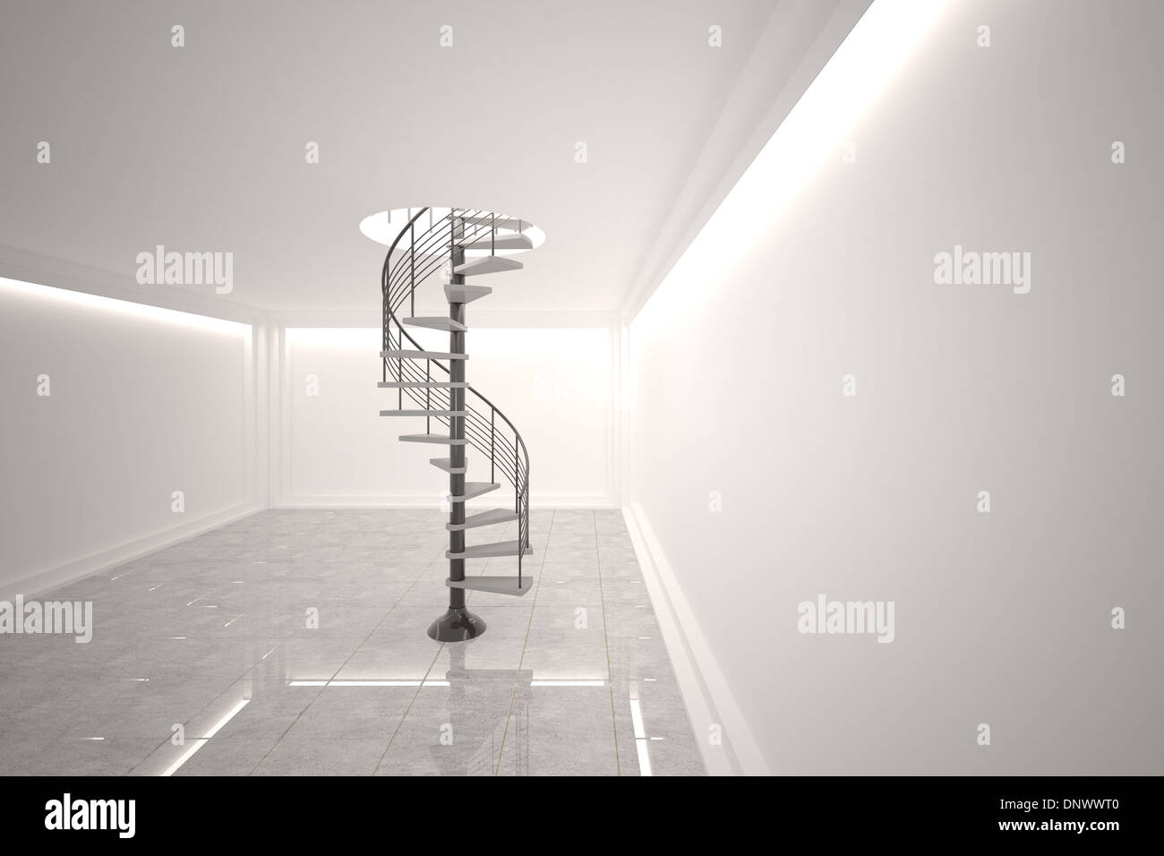Digitally generated room with winding staircase Stock Photo - Alamy