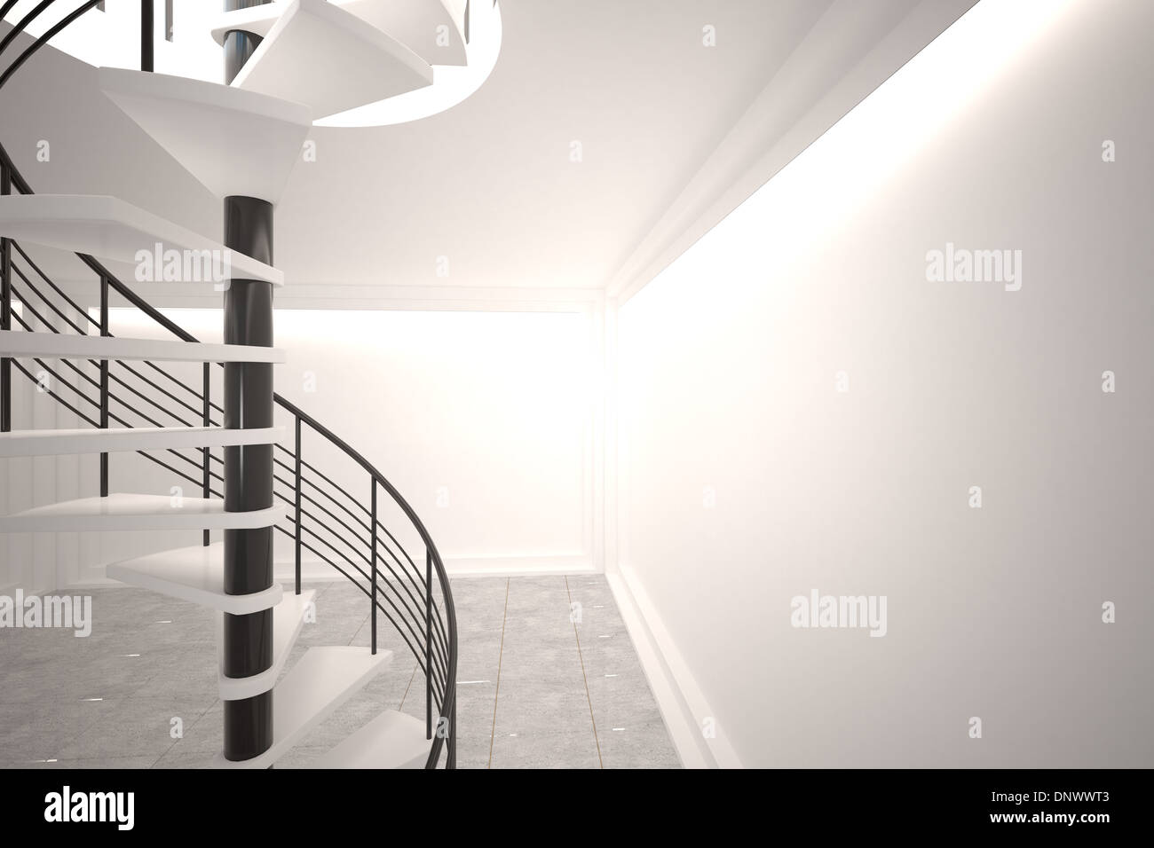 Digitally generated room with winding staircase Stock Photo - Alamy