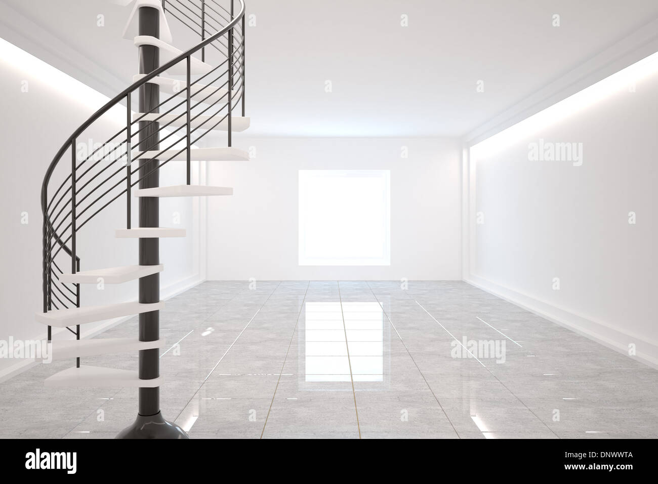 Digitally generated room with winding staircase Stock Photo - Alamy