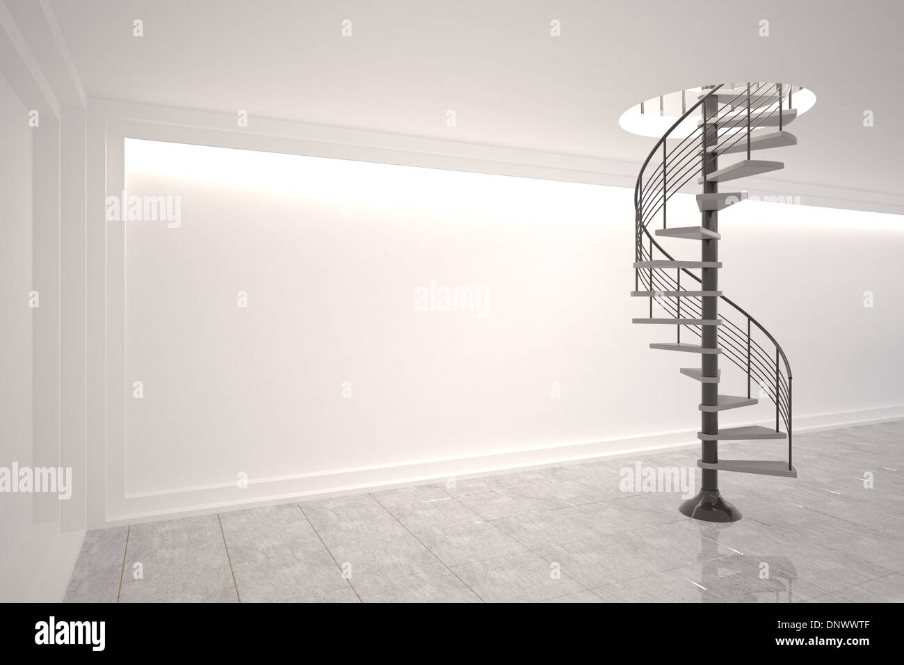 Digitally generated room with winding staircase Stock Photo - Alamy