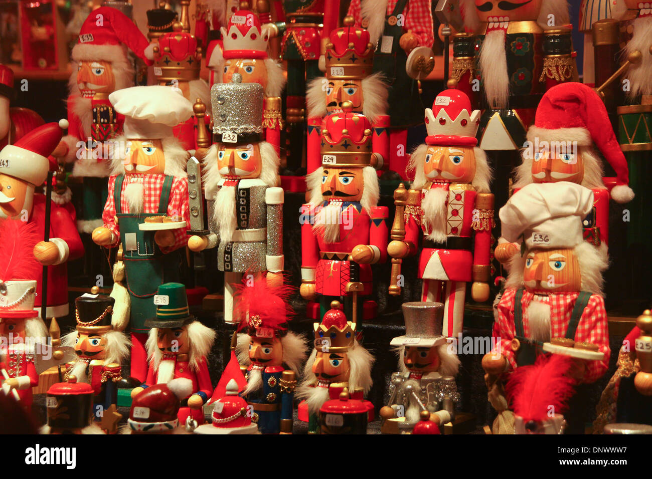 Traditional wooden nutcrackers on stall display Stock Photo - Alamy