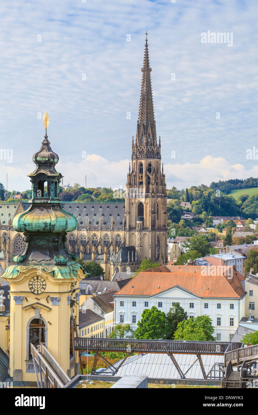 Linz Cityscape with New Cathedral and Church of the Ursulines, Austria Stock Photo - Alamy