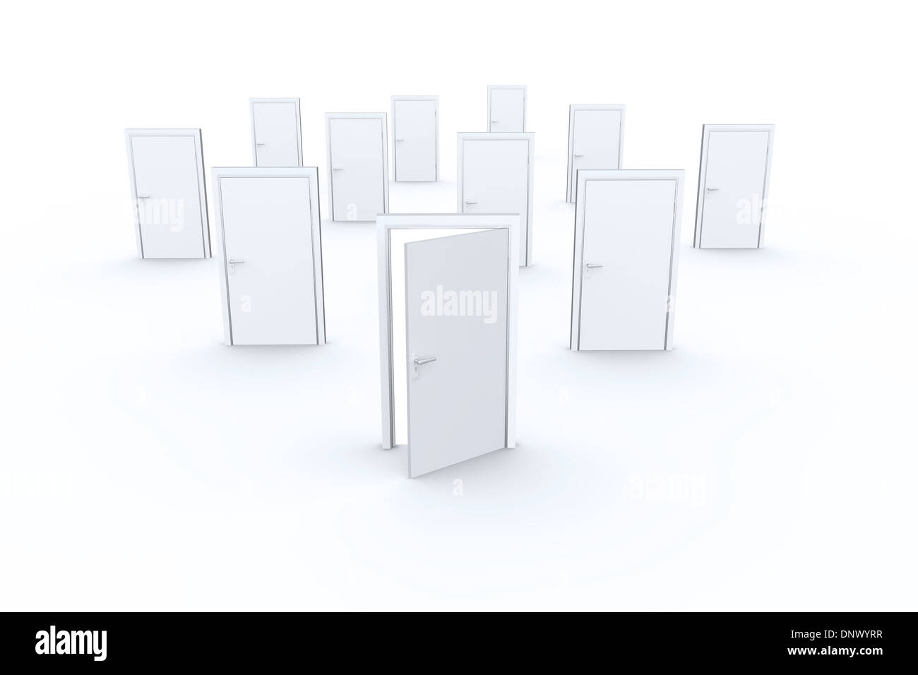 Many doors closed shut with one opening Stock Photo - Alamy