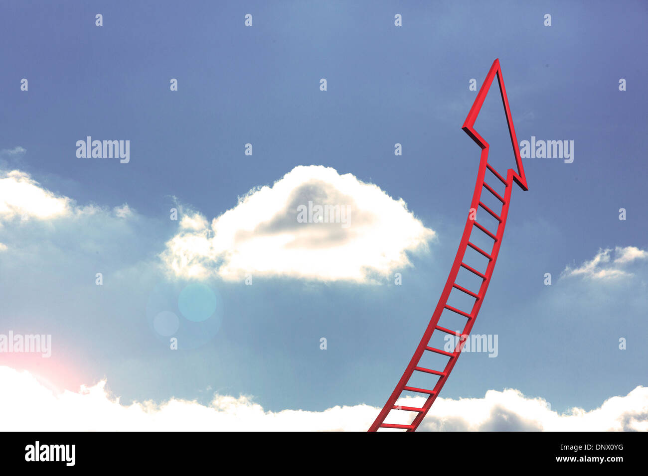 Red ladder arrow pointing up against sky Stock Photo - Alamy