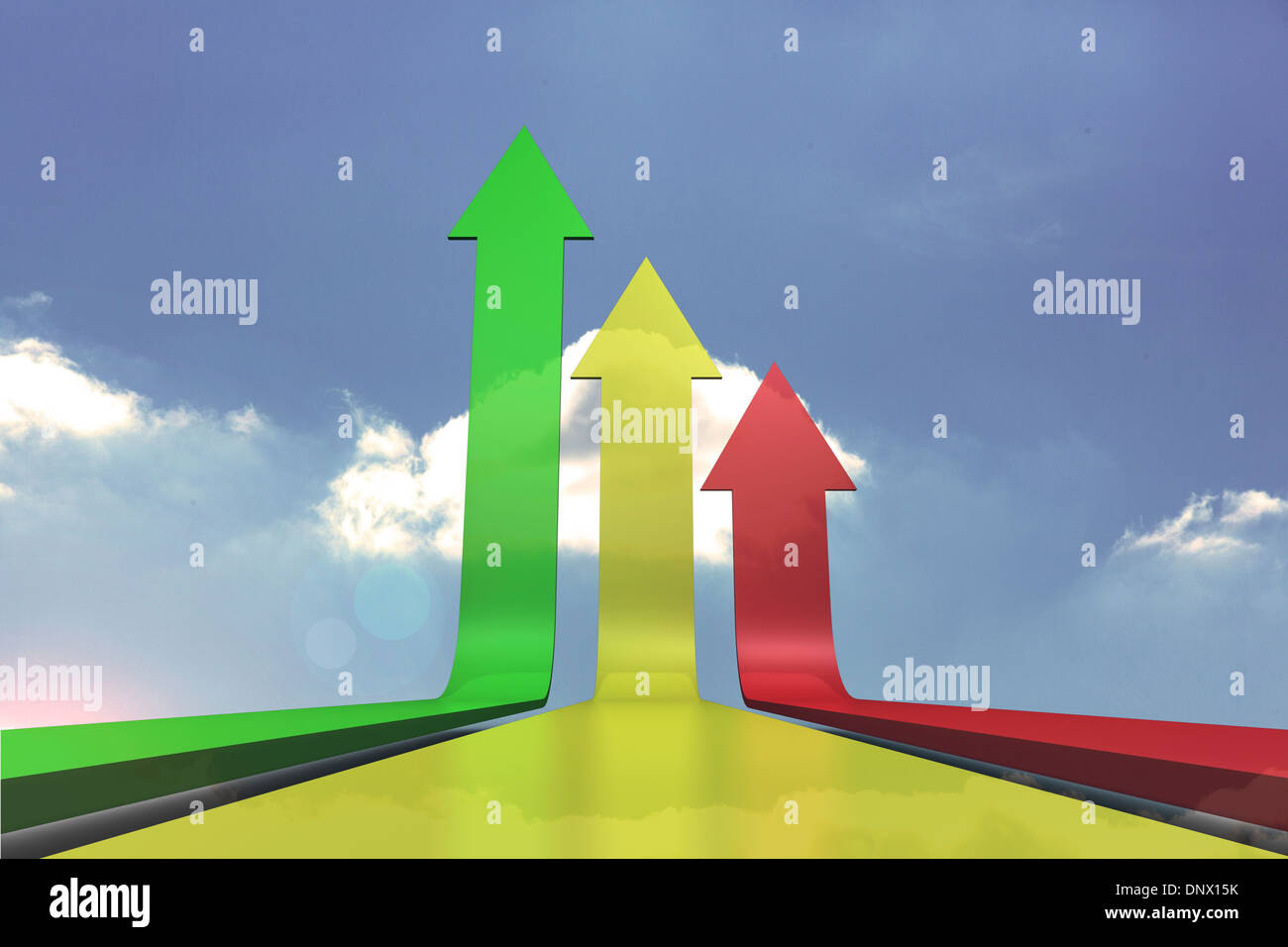 Colorful arrows pointing up against sky Stock Photo - Alamy