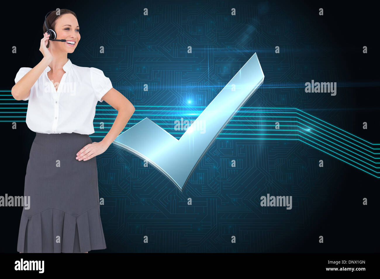 Composite image of cheerful smart call center agent working Stock Photo ...