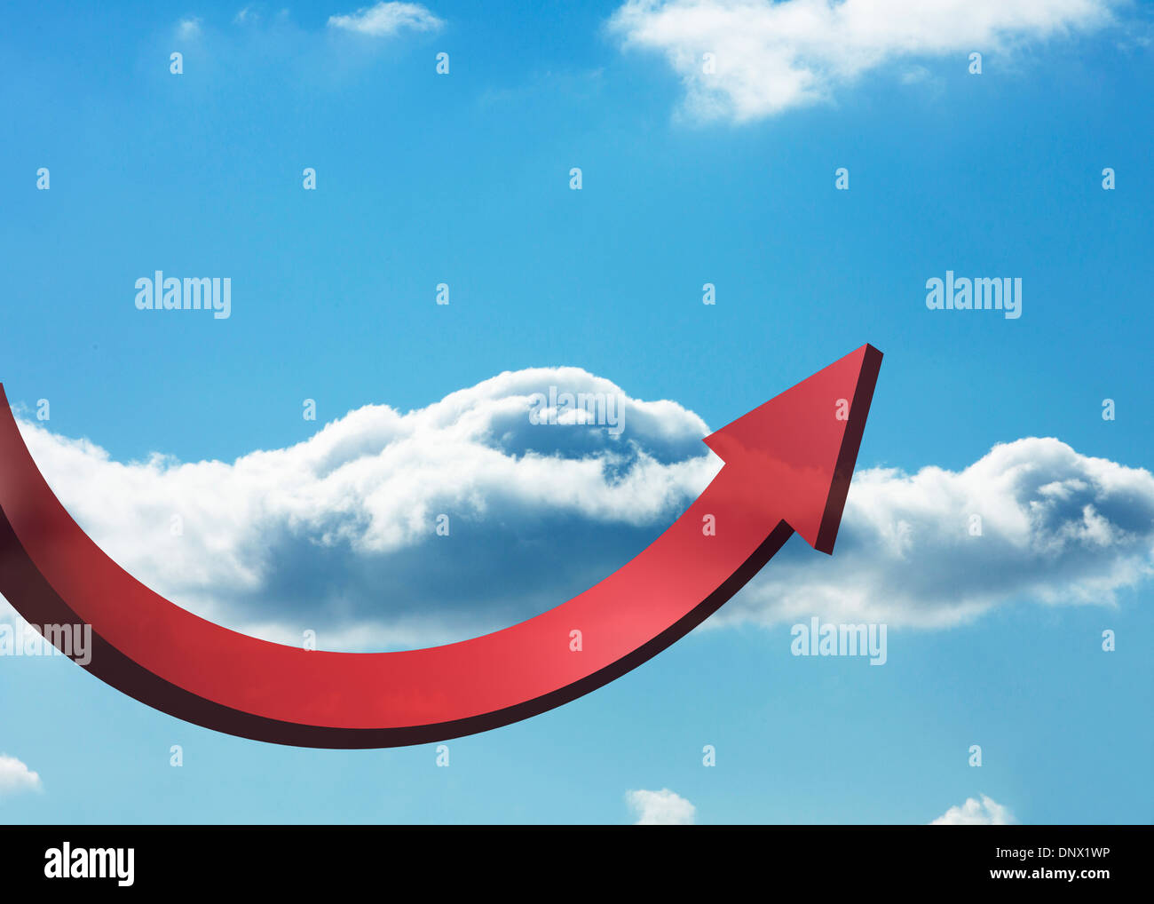 Red curved arrow pointing up against sky Stock Photo - Alamy