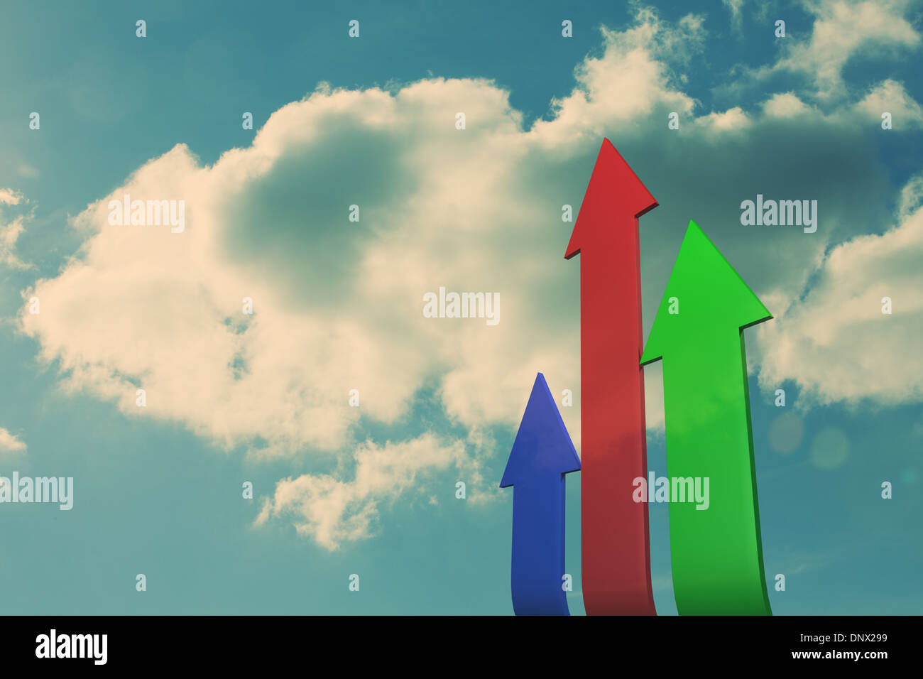 Colorful arrows pointing up against sky Stock Photo - Alamy