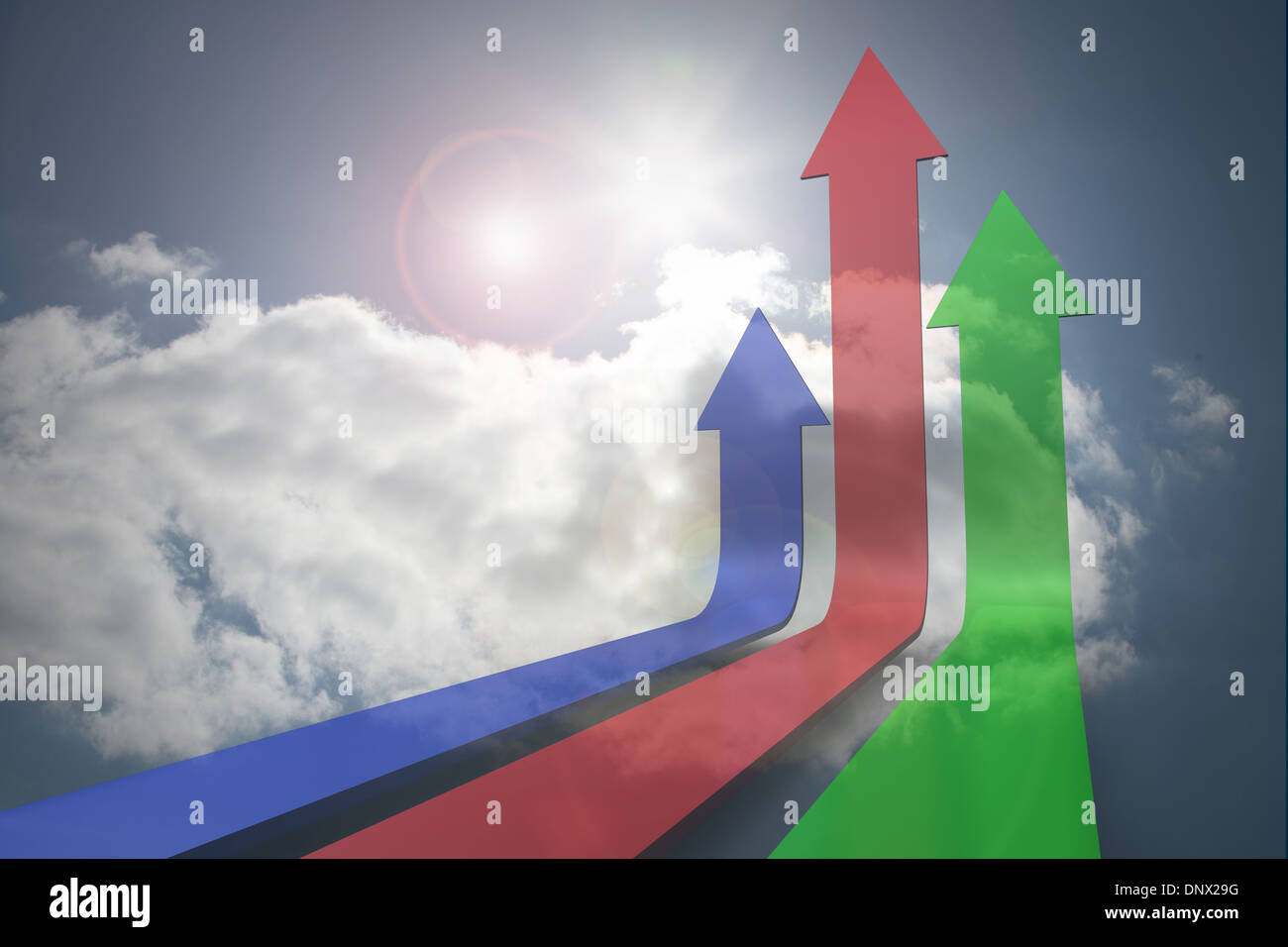 Colorful arrows pointing up against sky Stock Photo - Alamy