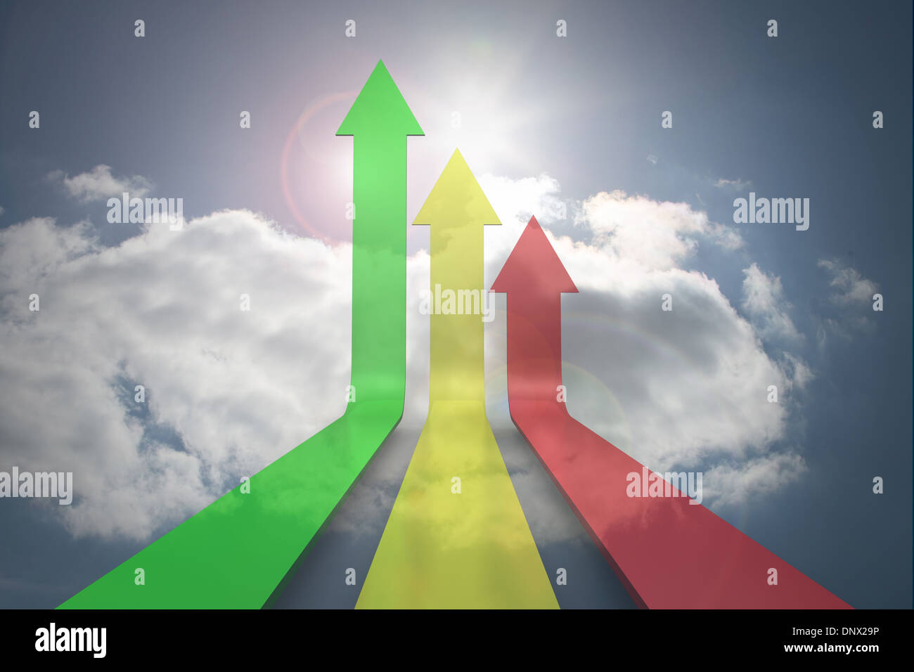 Colorful arrows pointing up against sky Stock Photo - Alamy