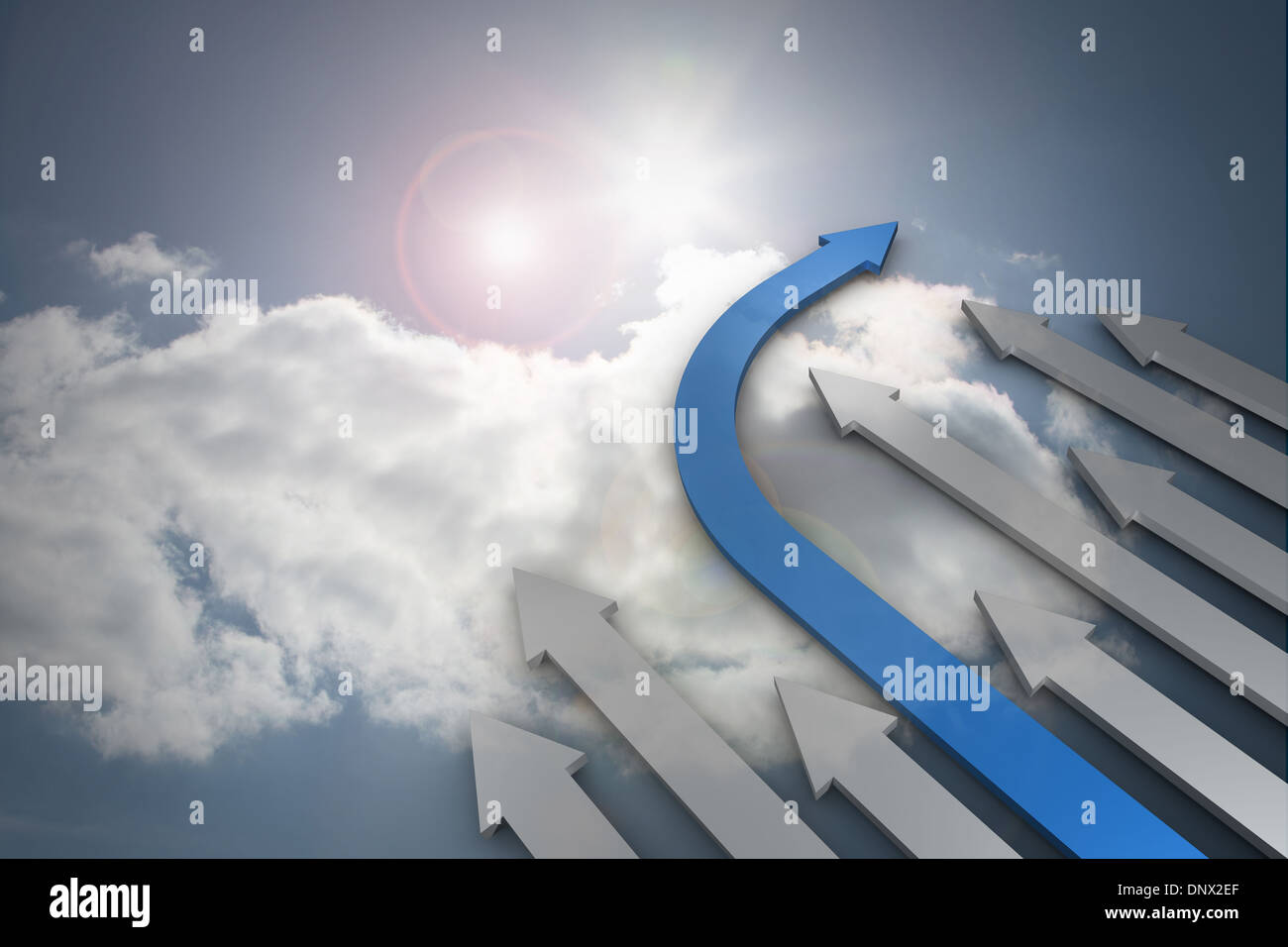 Blue and grey arrows pointing against sky Stock Photo - Alamy
