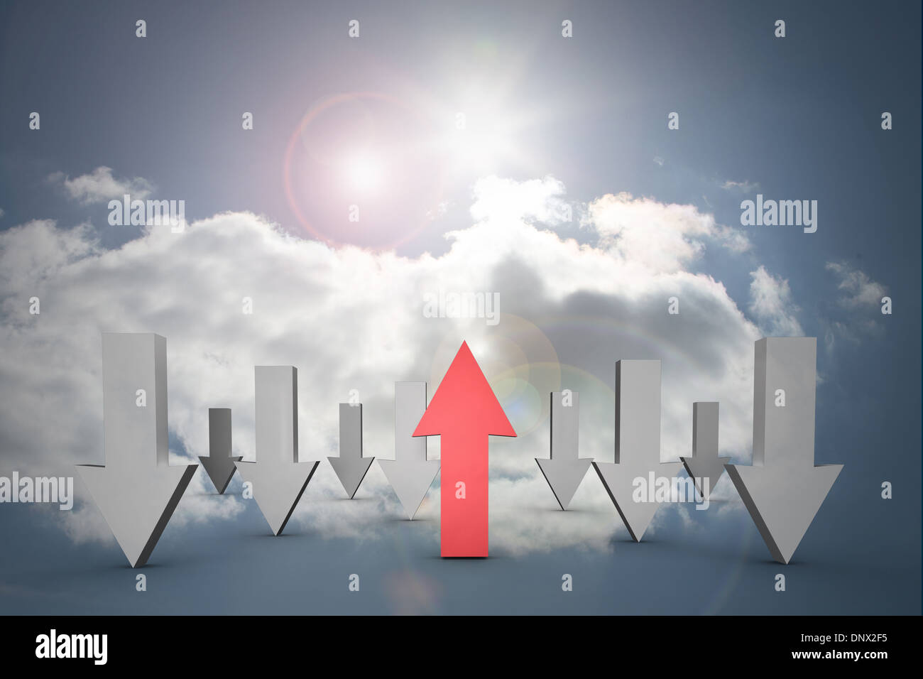 Red and grey arrows pointing against sky Stock Photo - Alamy