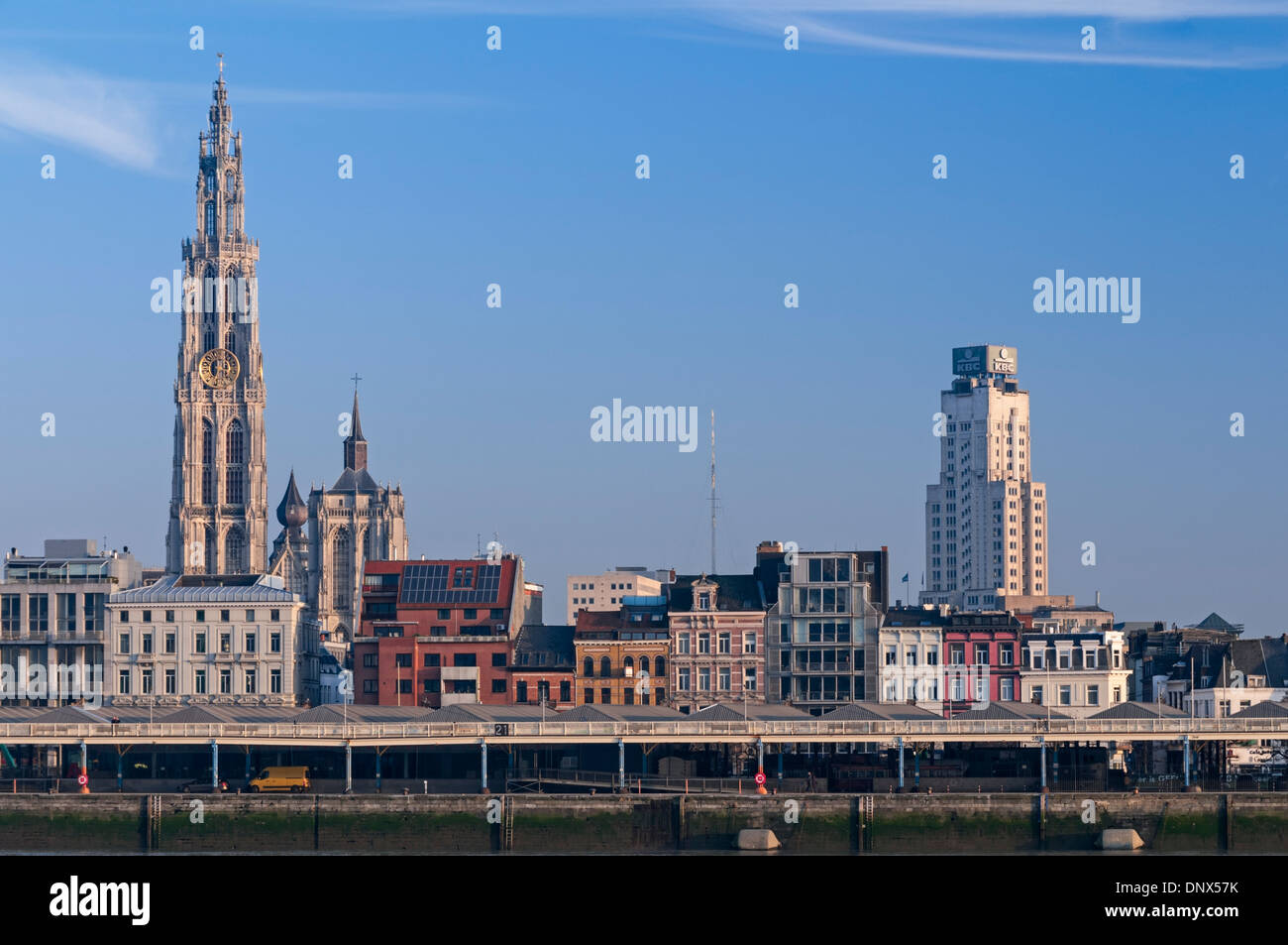 City view to cathedral and Torengebouw KBC Tower Antwerp Belgium Stock ...