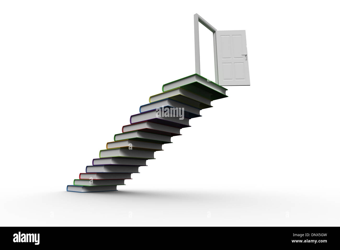 Steps made from books leading to open door Stock Photo - Alamy