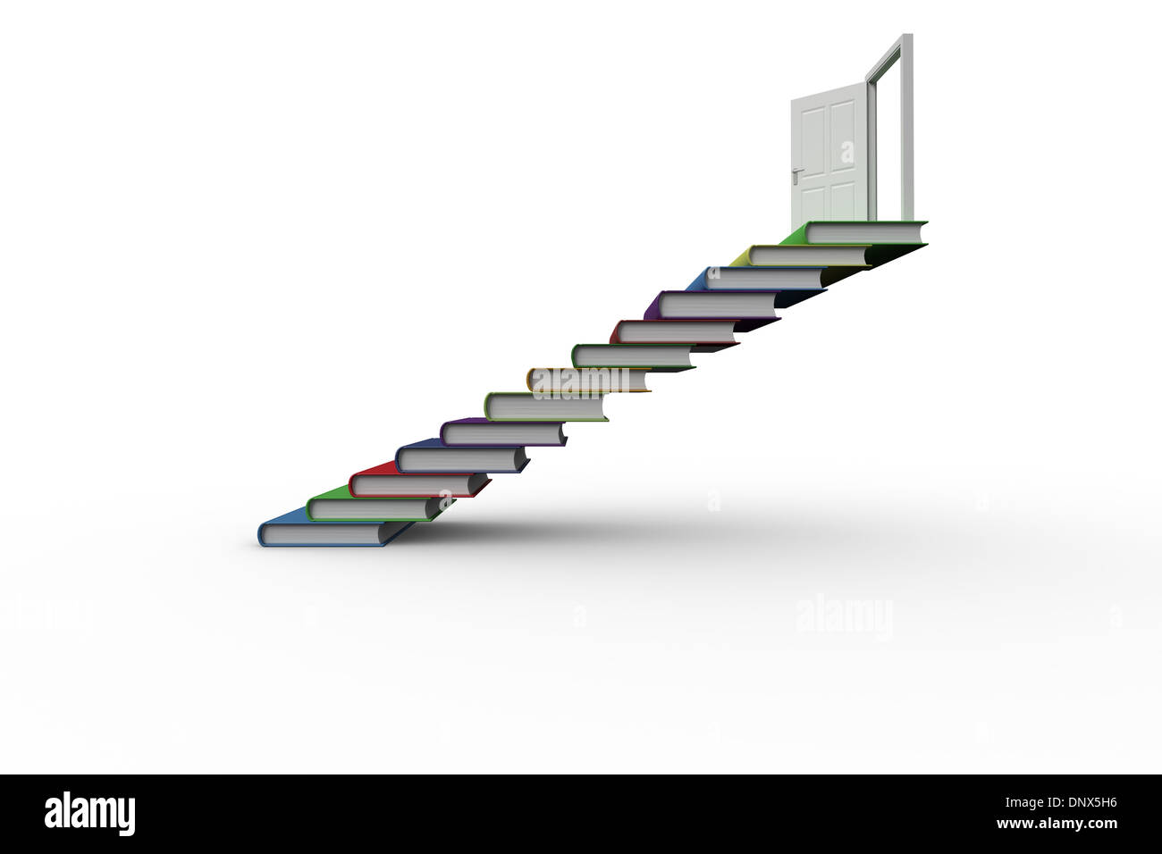 Steps made from books leading to open door Stock Photo - Alamy