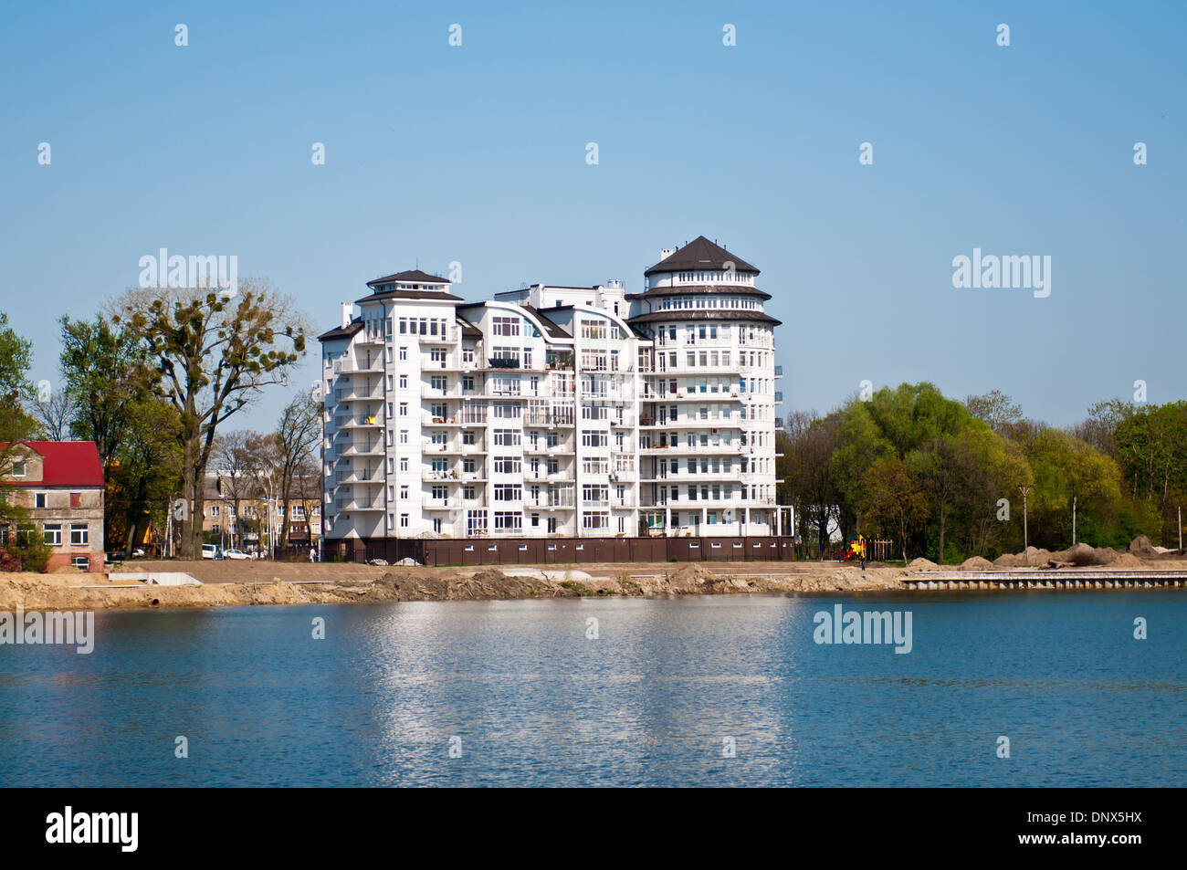 Modern high-rise building on the street. Kaliningrad, Russia Stock ...