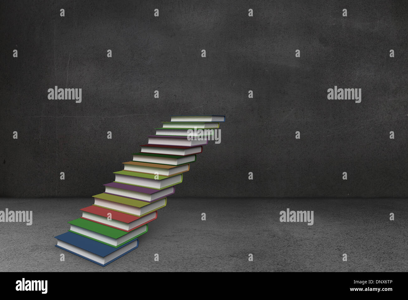 Steps made from books in grey room Stock Photo - Alamy