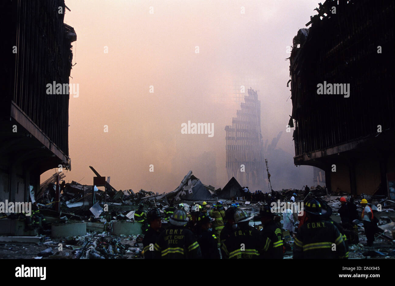 Sep. 12, 2001 - New York, New York, U.S. - Sunrise over the remains of ...