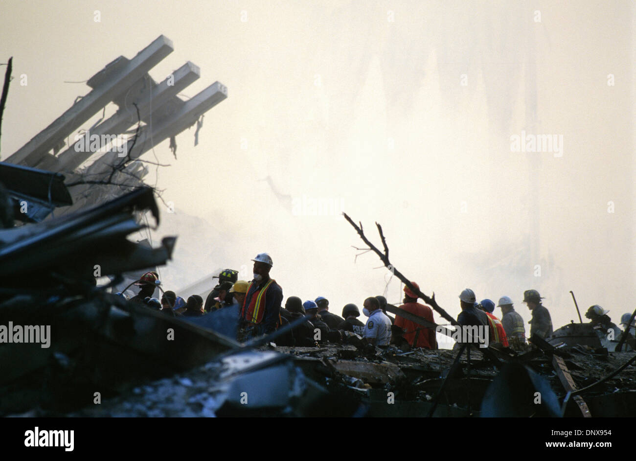 Sep. 12, 2001 - New York, New York, U.S. - Sunrise over the remains of ...