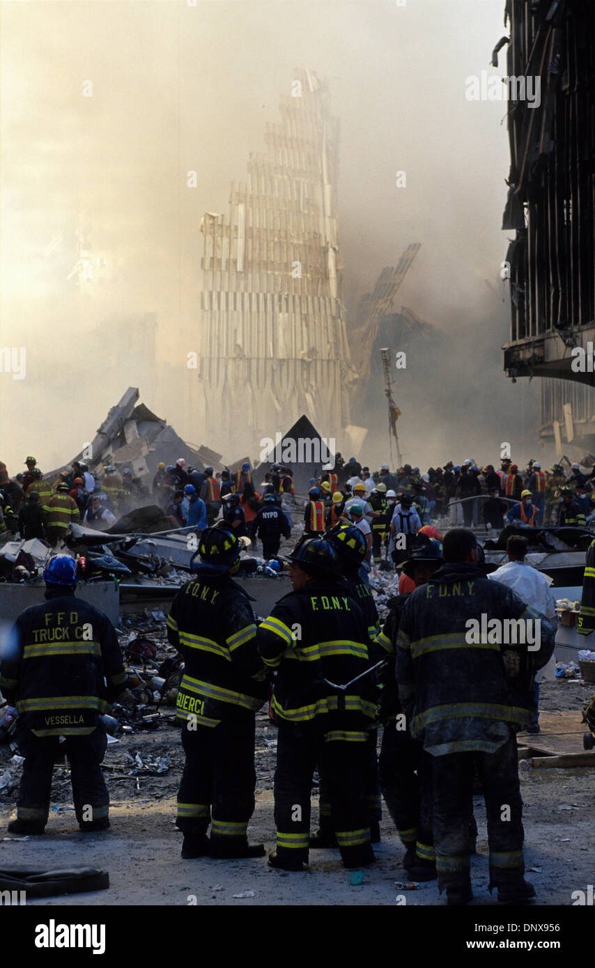 Sep. 12, 2001 - New York, New York, U.S. - Sunrise over the remains of ...